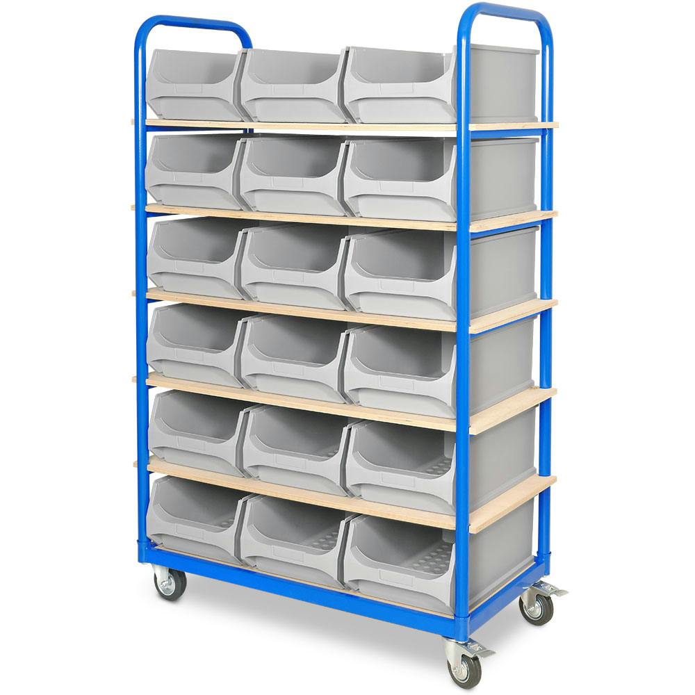 Etagenwagen mit 6 Ebenen, BxTxH 1050x500x1690 mm, bestückt mit 18 ...