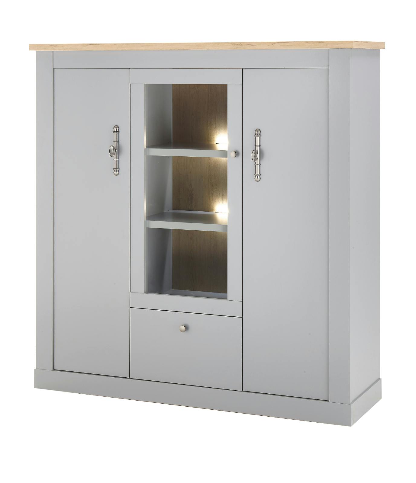 Furn.Design Highboard in grau und Artisan Eiche Landhaus Vitrine 138 x ...