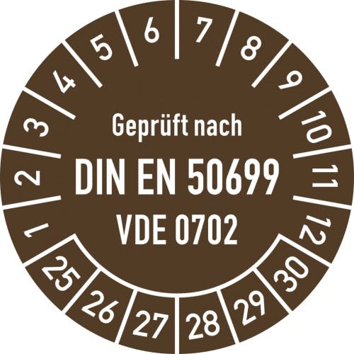 Dreifke® Prüfplakette DIN EN 50699, VDE 0702, 2025-2030, Dokumentenf., Ø 30mm, 10 Stück/Bogen ...