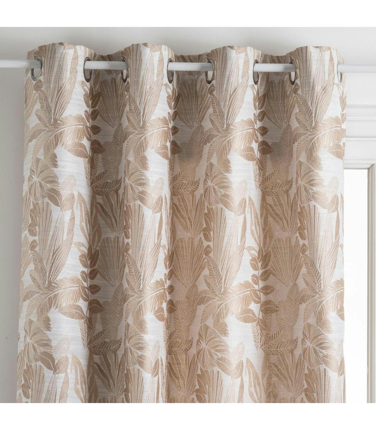 Rideau à œillets Jacquard Beige Lin 140 x 260 cm | METRO