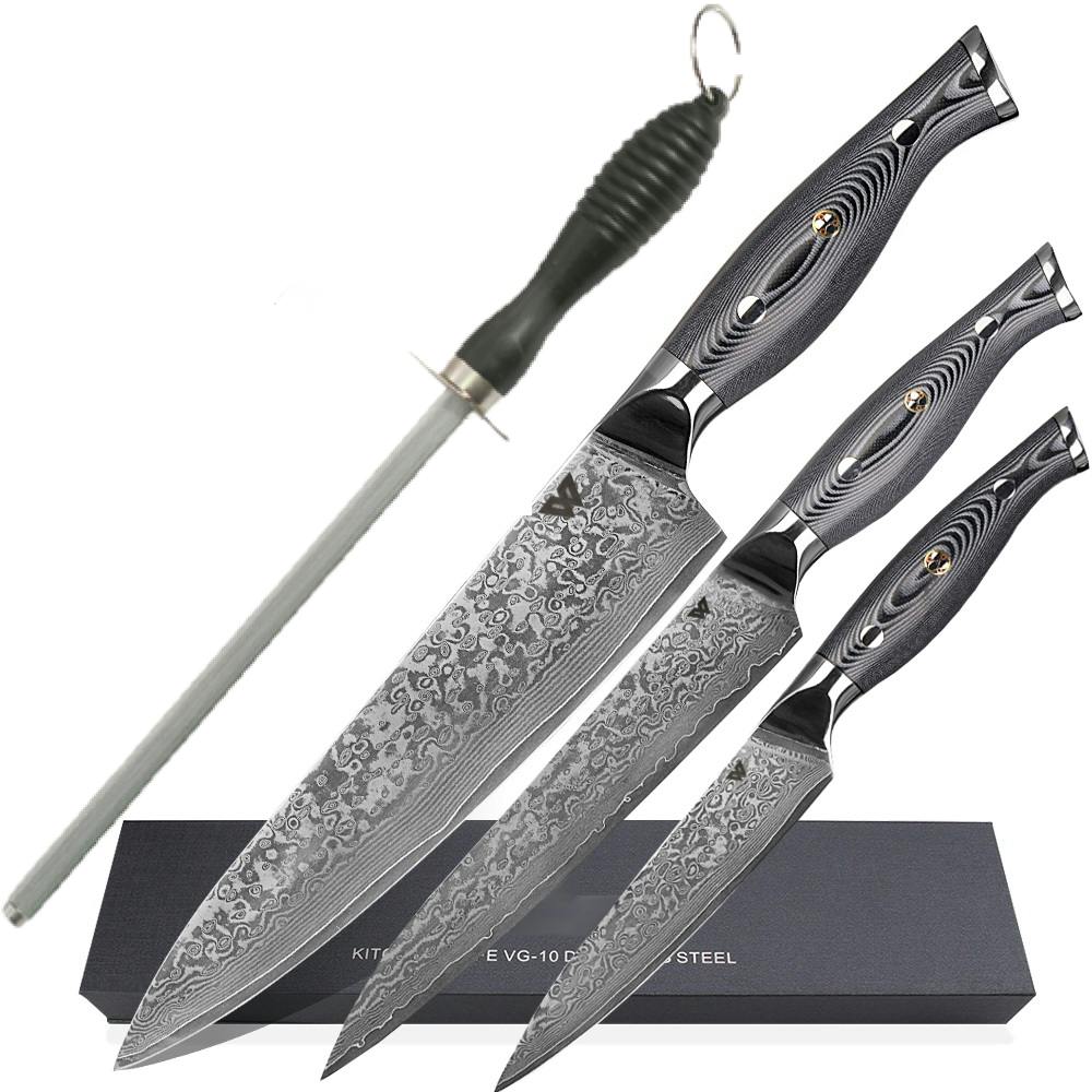 WOLFCUT - Damaskus Messer-Set 3-tlg. 67-lagiger Damaszenerstahl ...
