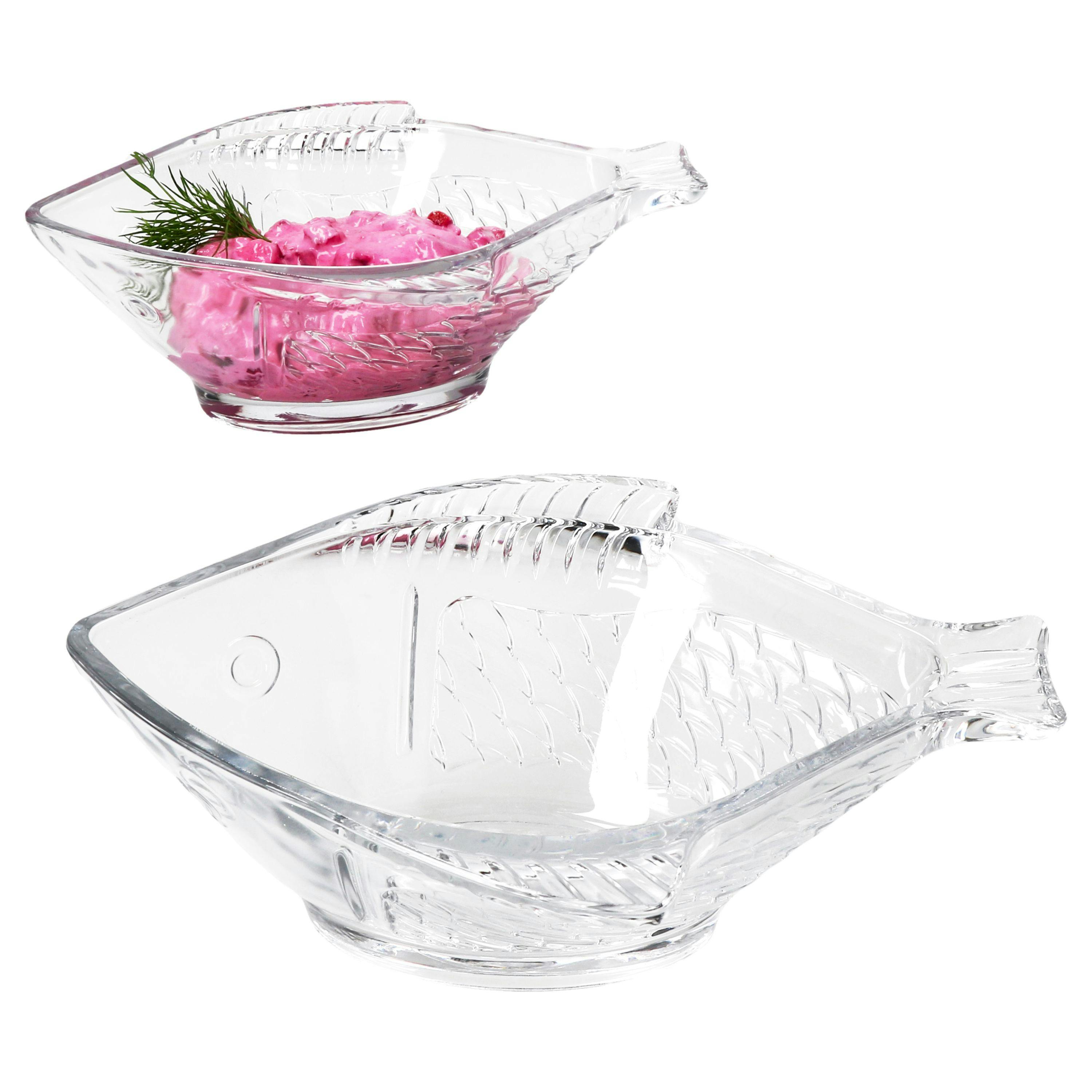 2x Fischschale OSLO LxB 20,5x15,5cm Glas Fisch-Relief Servier-Schüssel Garnelen | METRO