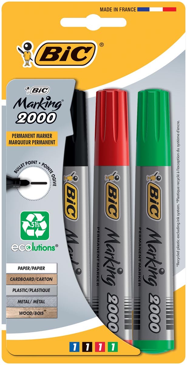 BIC Marqueur permanent 2000 pointe ogive coloris assortis x 4 | METRO