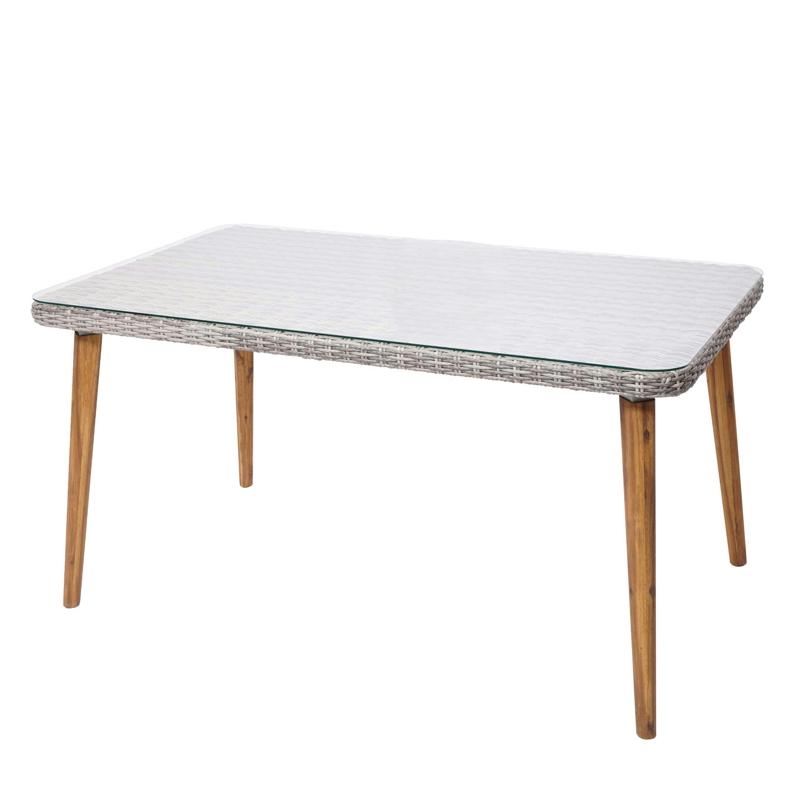 Poly-rattan eettafel HWC-H65, tuin/lounge tafel, staal + acacia ...
