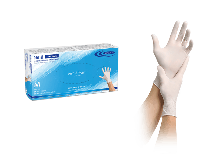 Novaprax - Nitril PF Nitrilhandschuh, white, Größe M | METRO