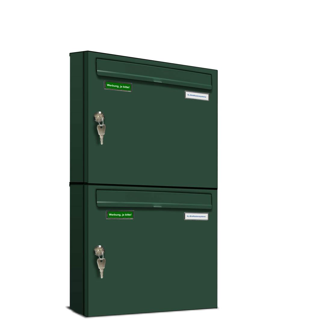 AL Briefkastensysteme 2 x Basic Wand Briefkasten in RAL Farbe 6005 Moos ...