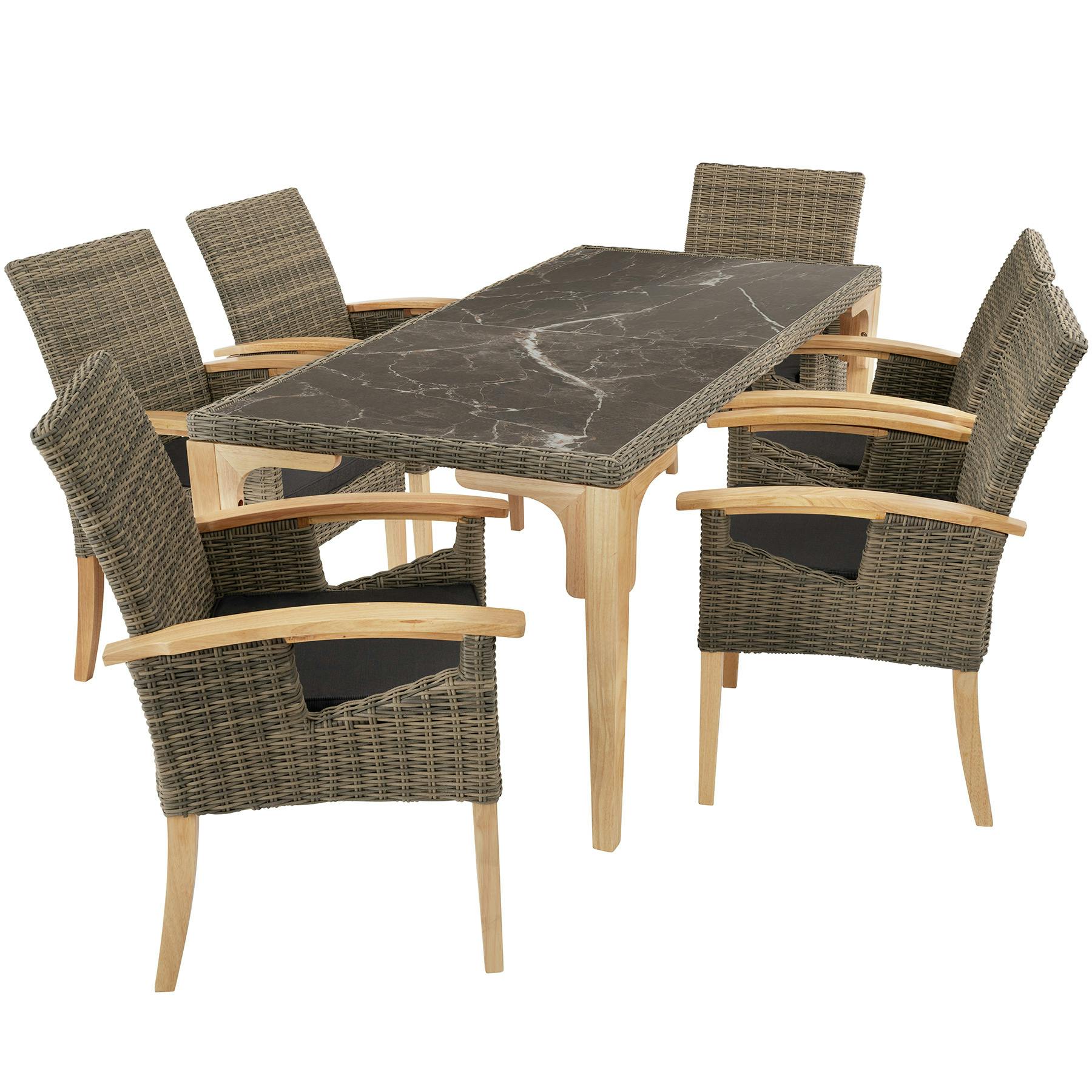 tectake Wicker tafel Foggia met 6 stoelen Rosarno - natuur - 404860 | Makro