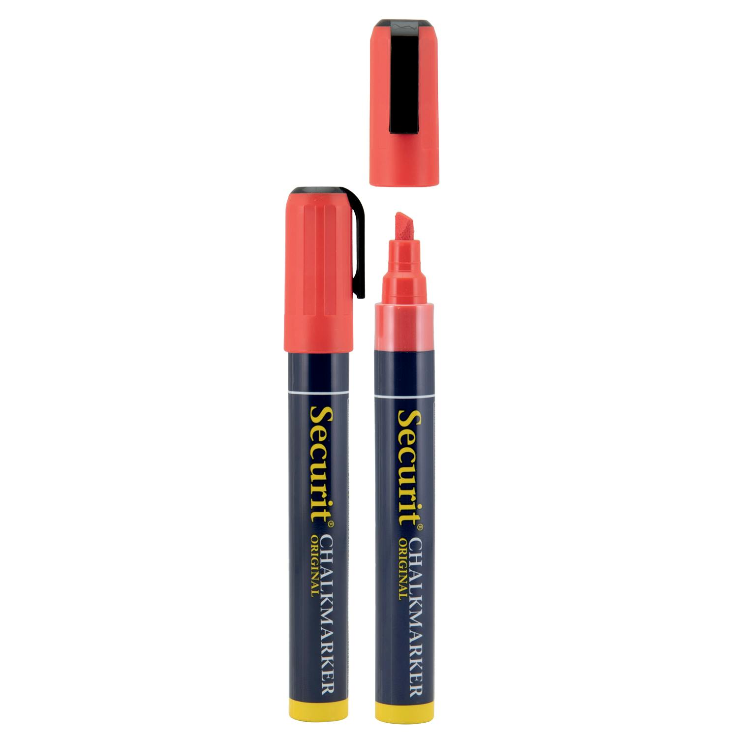Securit® Lot de 2 Feutres craie Rouge mine en pointe biseautée 2-6mm ...