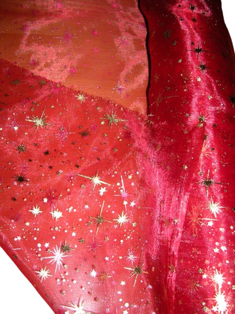 Tissus ROUGE Organza ETOILES or argent tissu deco noel mariage au mètre ...