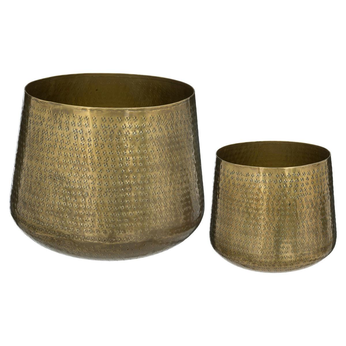Lot de 2 Cache-pots en Métal Martelé Doré D 30 et D 24 cm | METRO