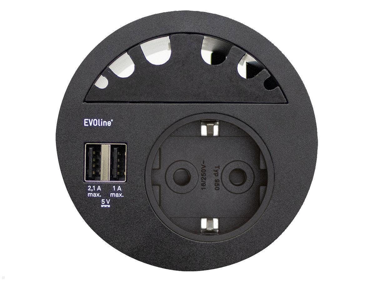 EVOline Circle80 Einbausteckdose mit USB-Charger, Kabelführung, schwarz | METRO Marktplatz