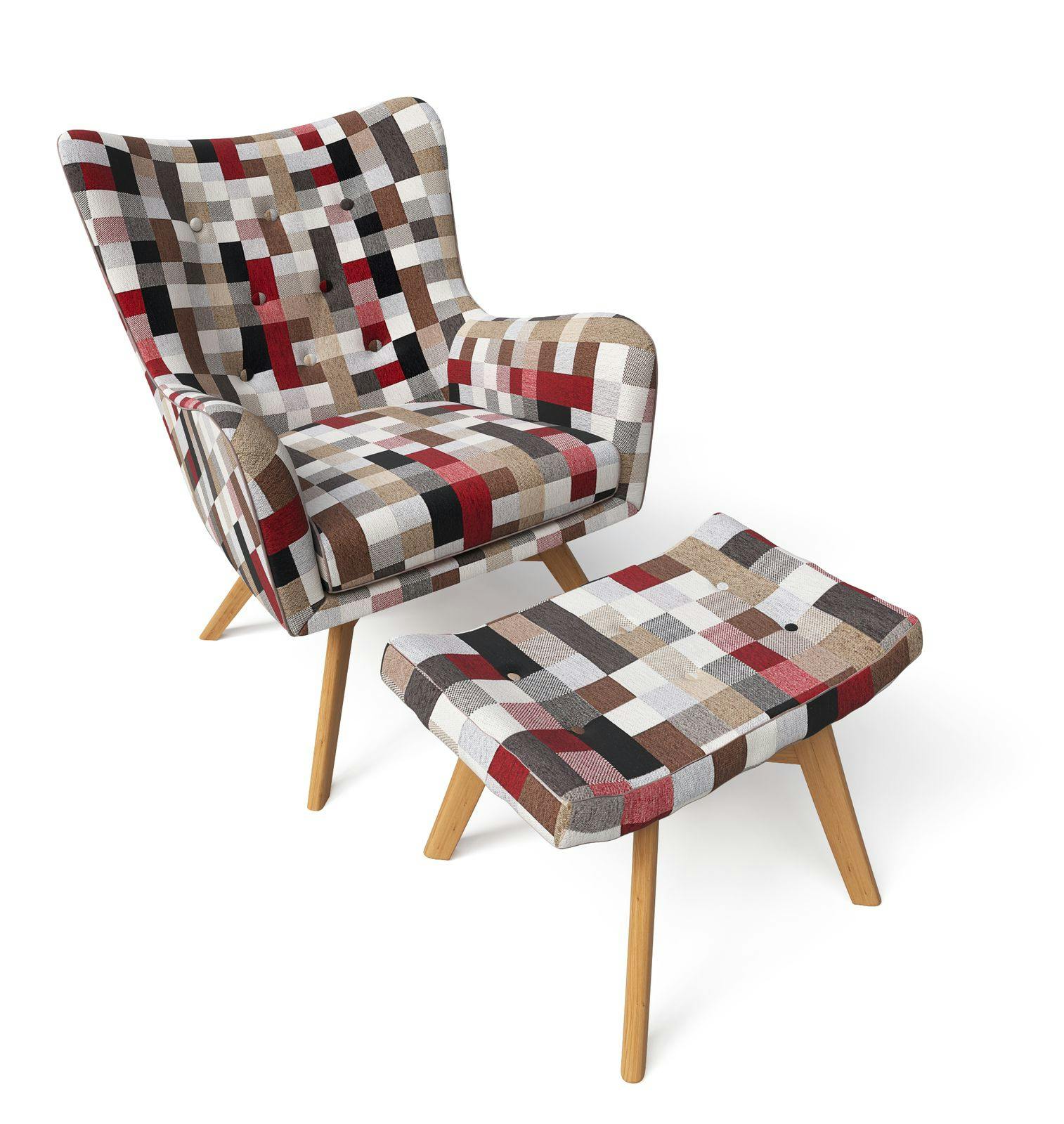 Supellex Sessel Manhattan mit Hocker Design Patchwork kariert bunt ...