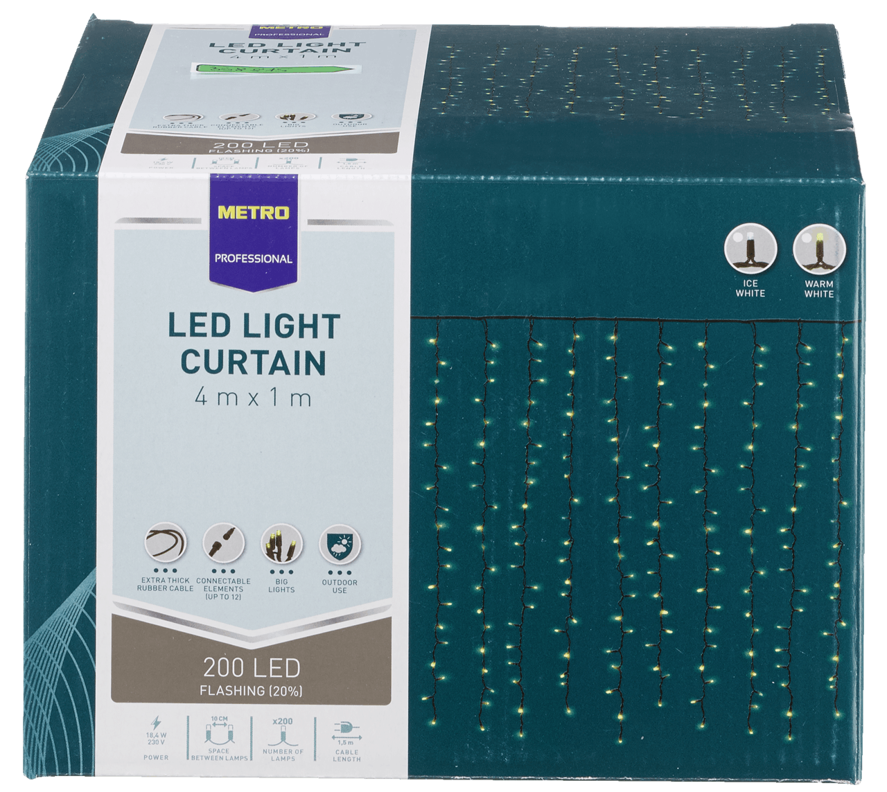 METRO Professional LED-Vorhang, 200 LEDs, 400 x 100 cm, kaltweiß ...