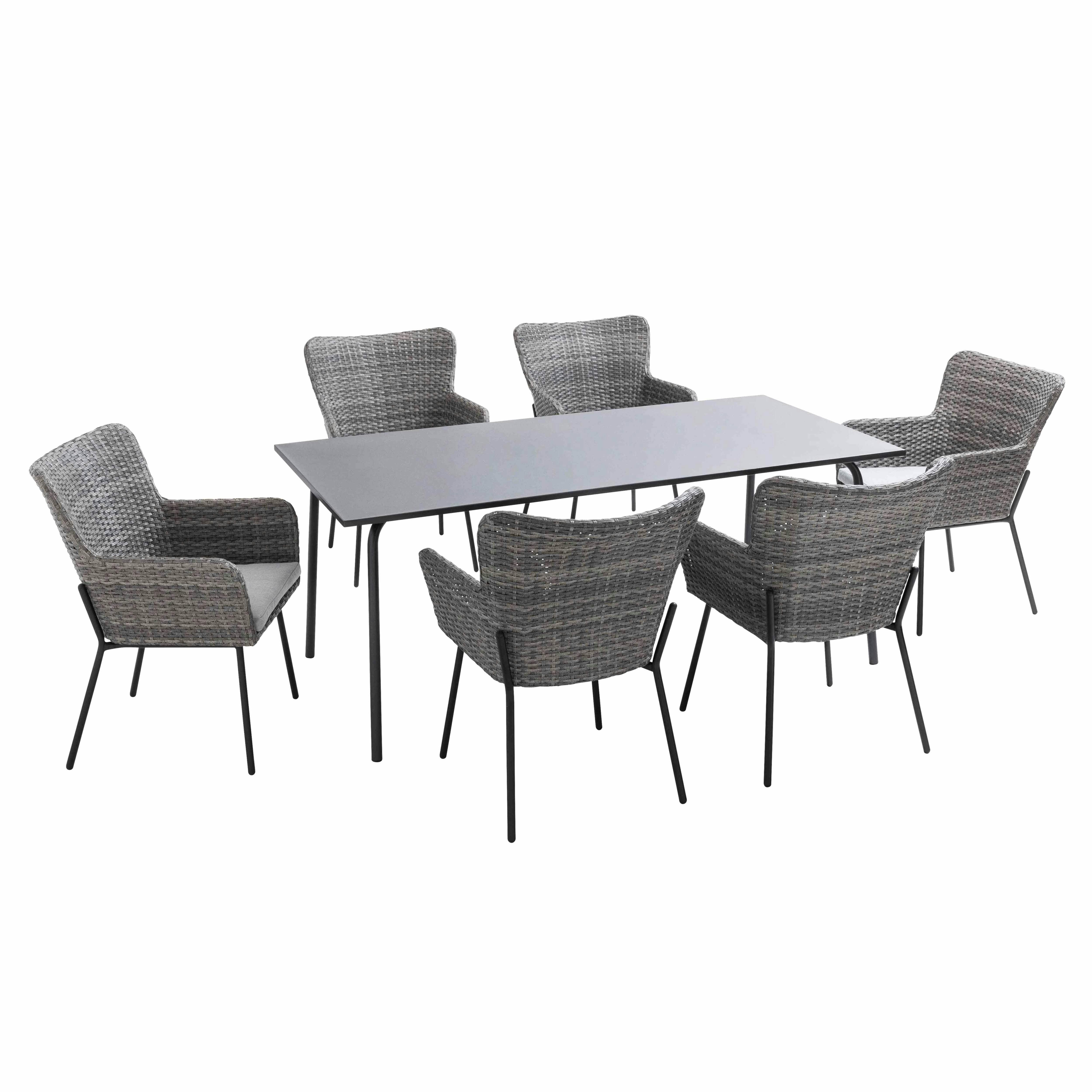 Set van tuintafel en 6 stoelen met armleuningen van hars | Makro