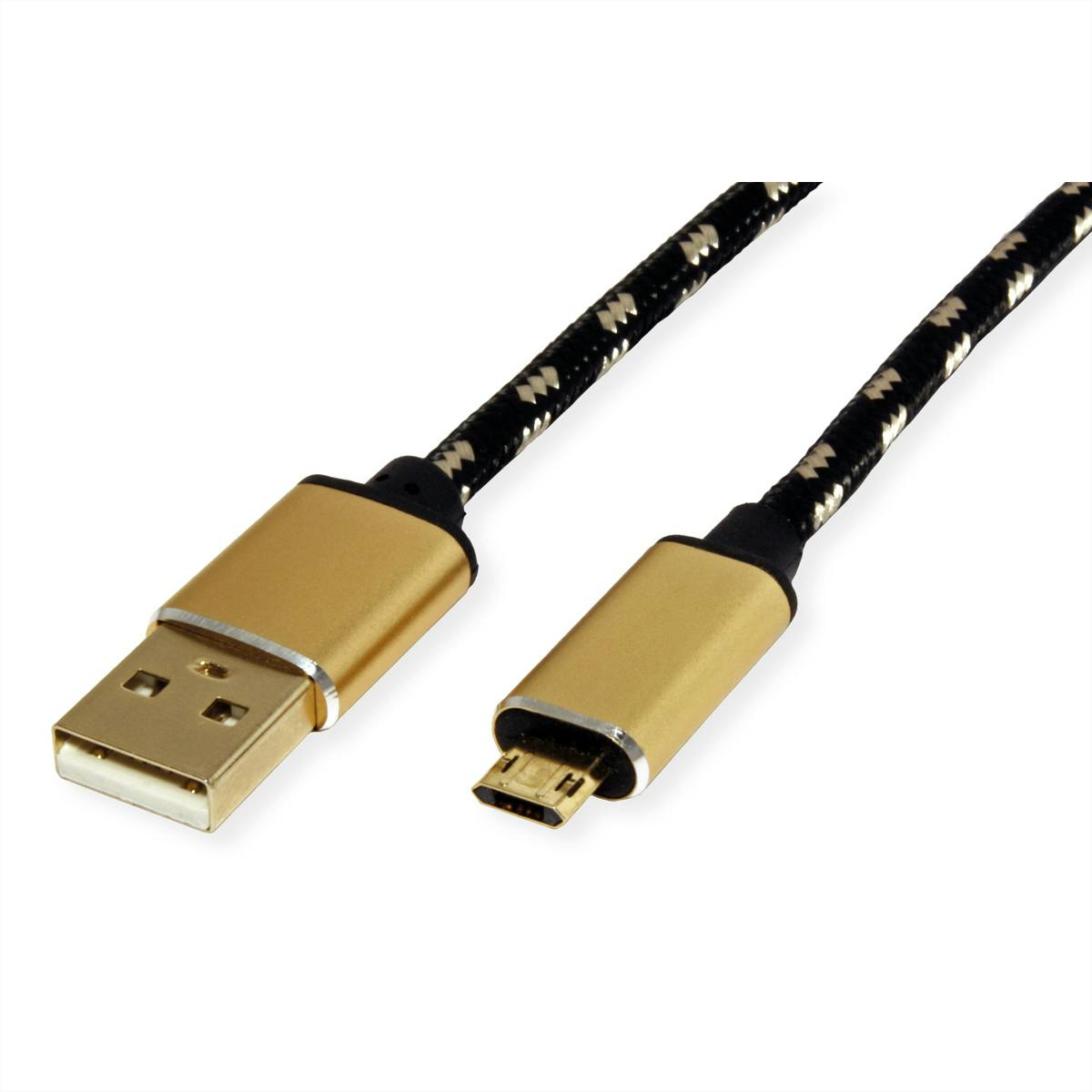 ROLINE GOLD USB 2.0 Kabel, USB A Male - Micro USB B Male, 0,8 m | Makro