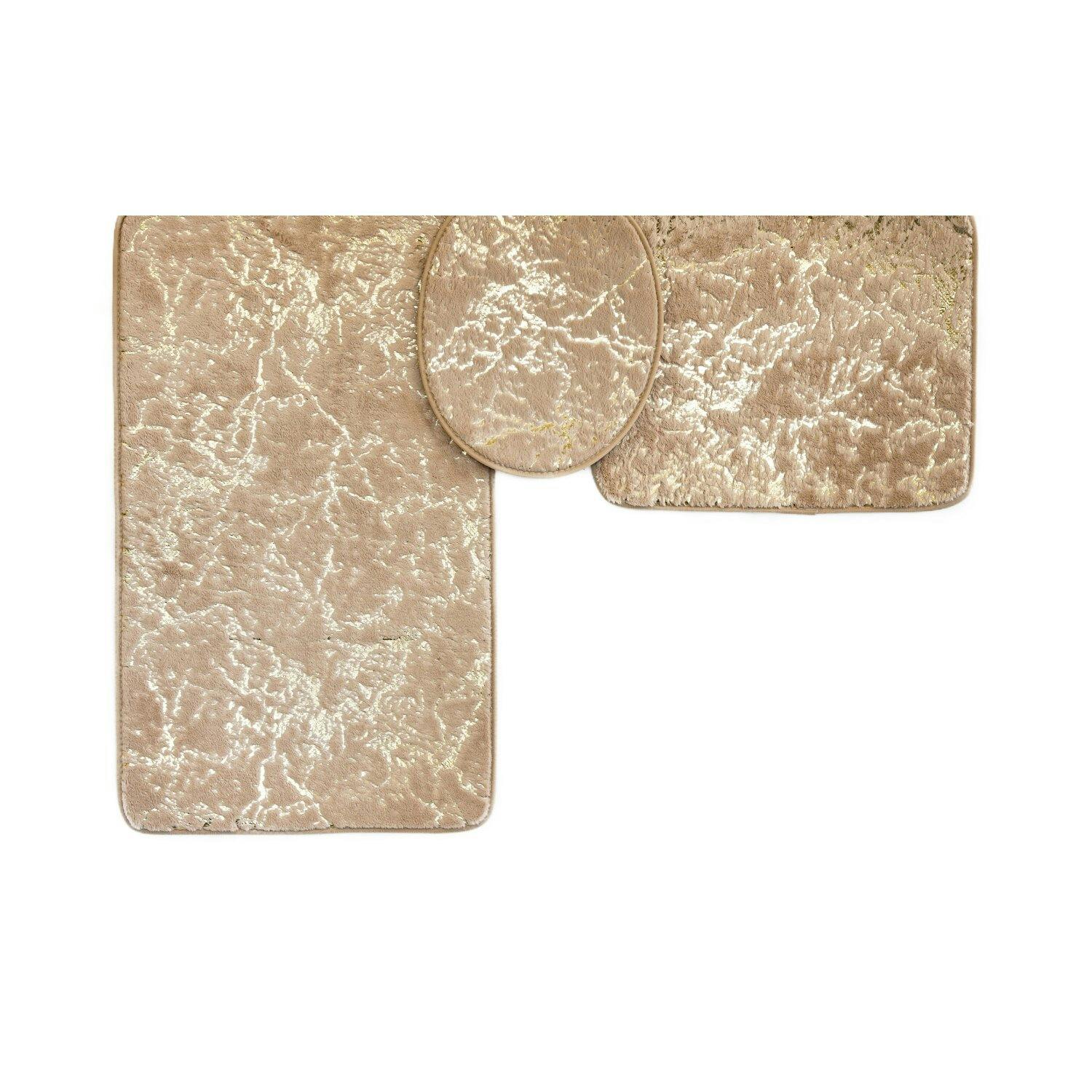 3 teiliges Badematten-Set mit Marmormuster Braun | METRO