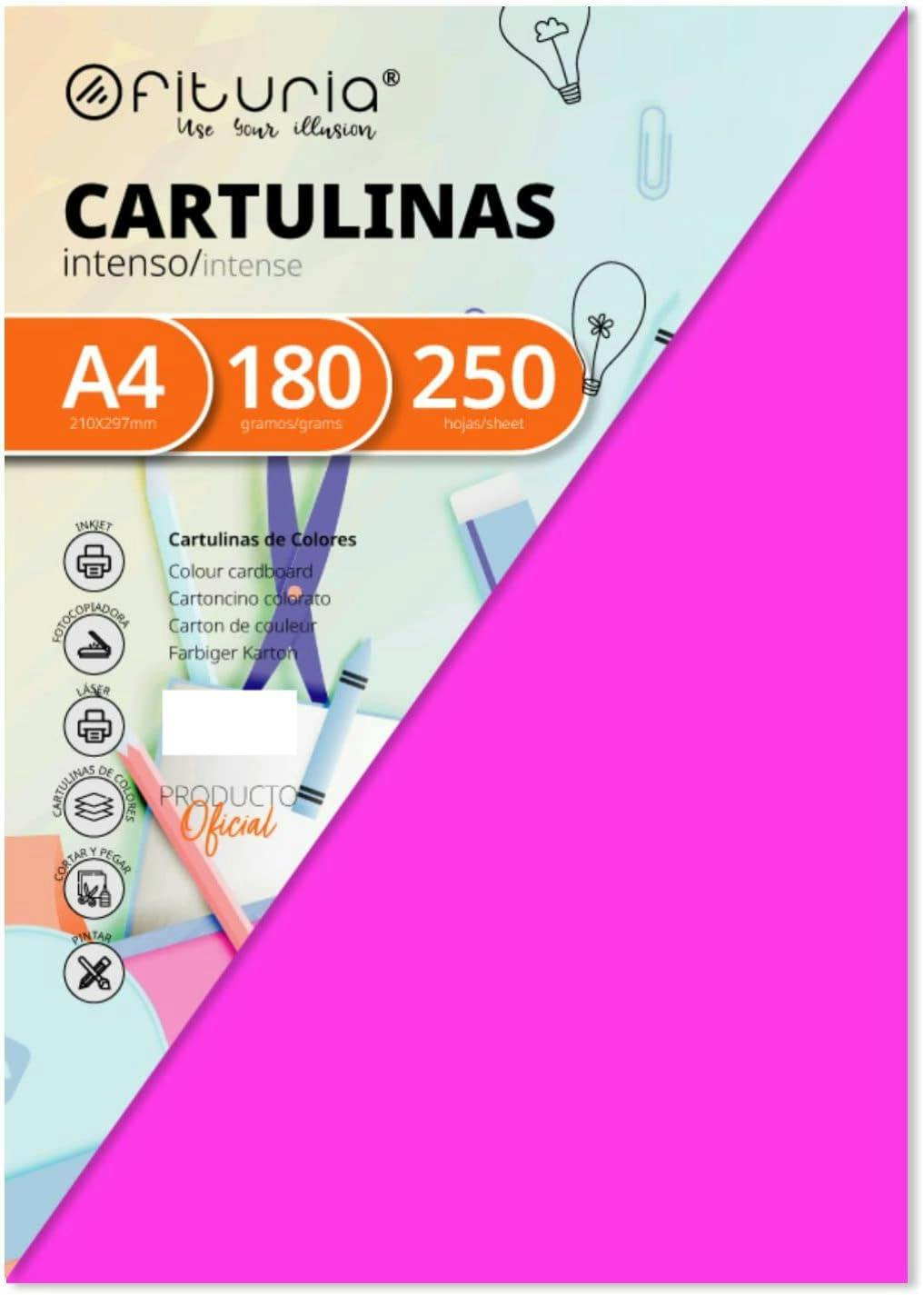 Pack 250 Fucsia, Cartulina A4 180g, Colores para Manualidades, Diseños Creativos y Proyectos de ...