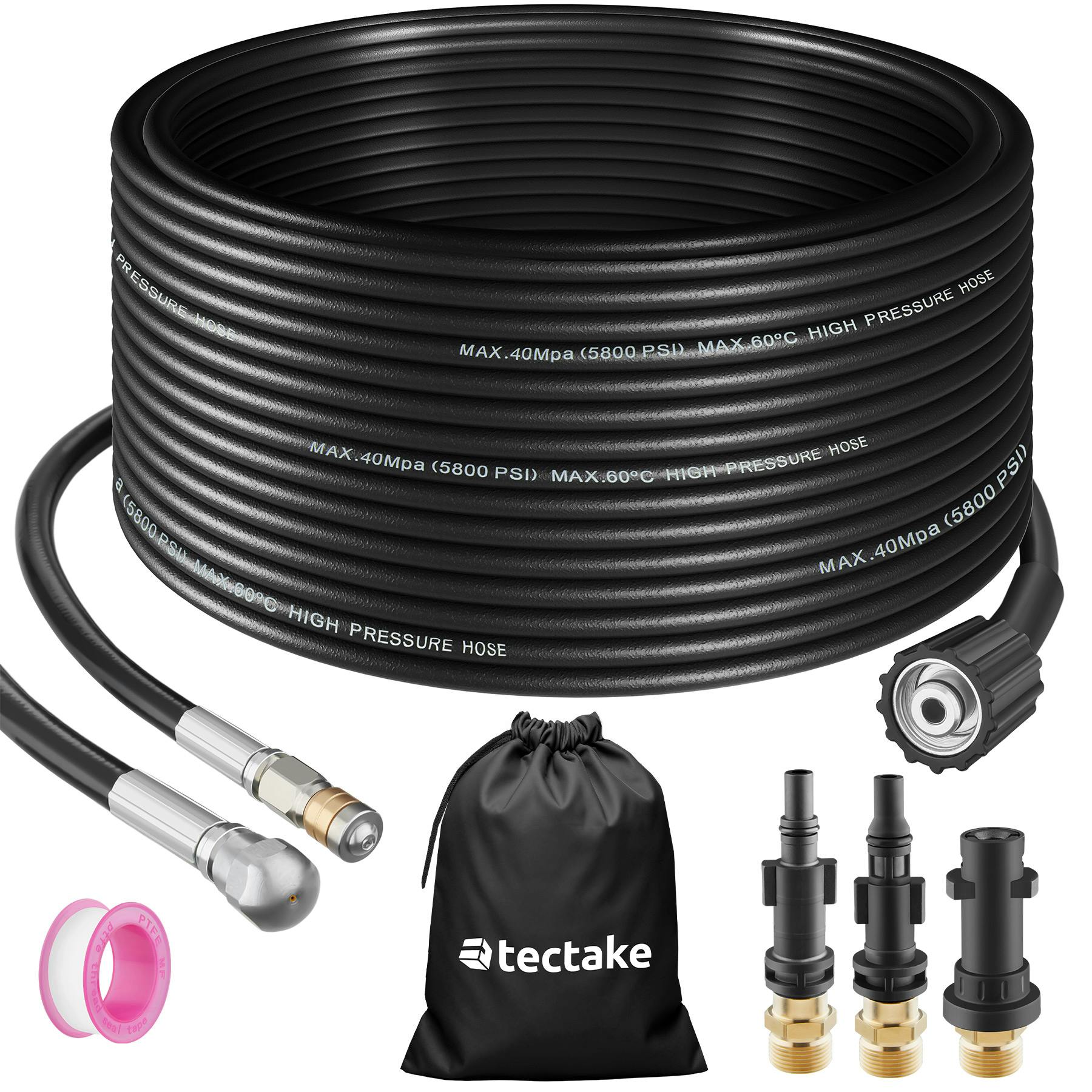 tectake Conjunto de mangueira para limpeza de tubos incl. 2 bicos e 3 ...
