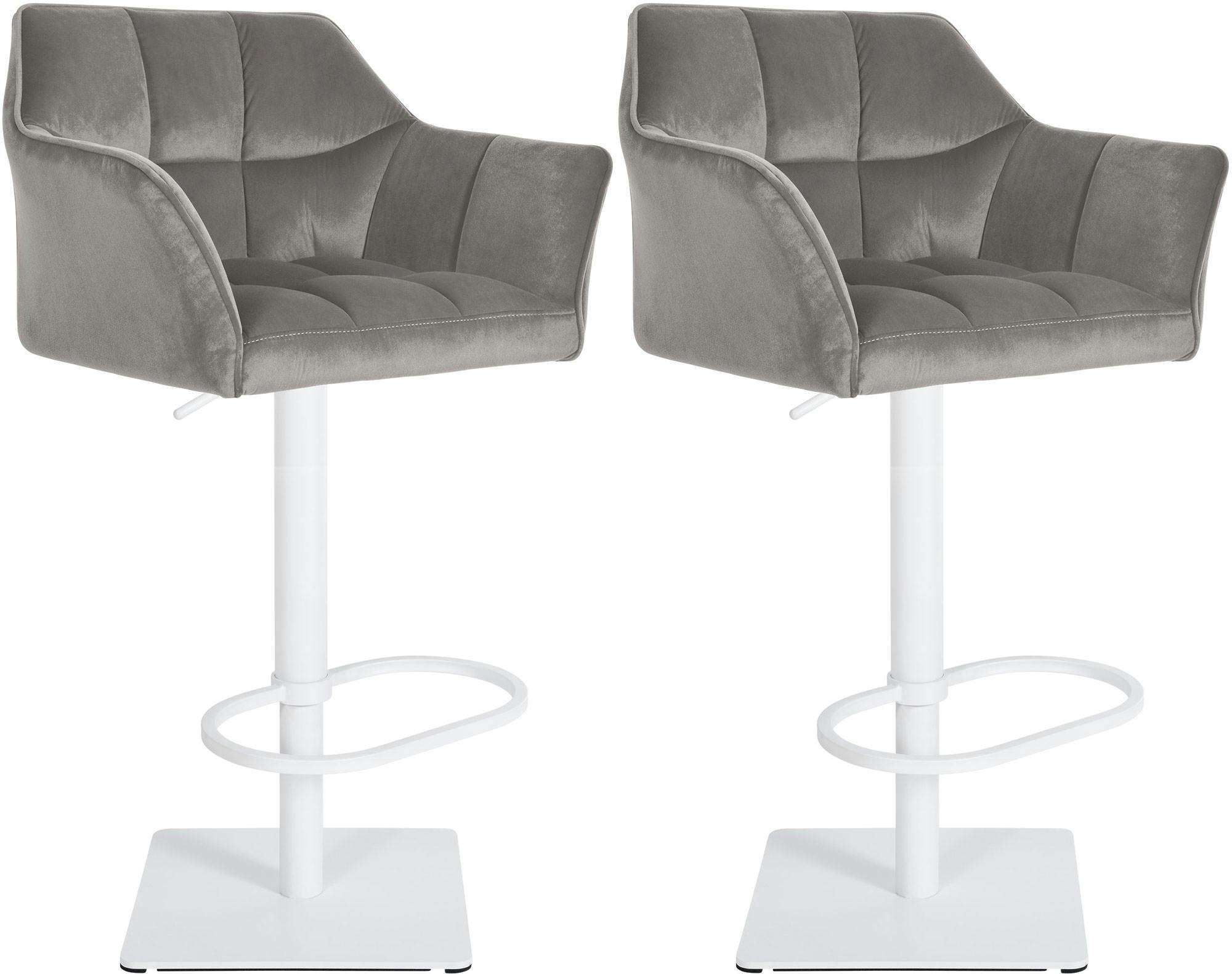 2er Set Barhocker Damaso Samt-Bezug grau/Metall matt weiss | METRO