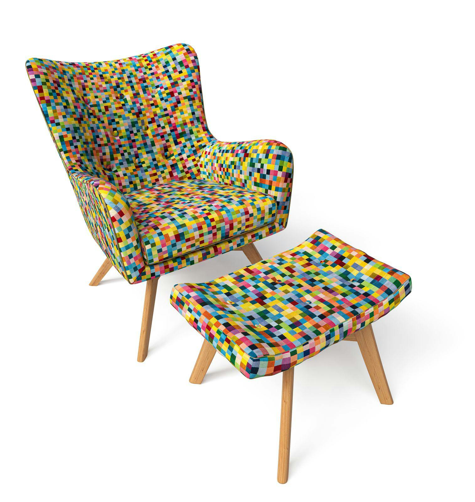 Supellex Sessel Manhattan mit Hocker Design Pixel Patchwork kariert ...