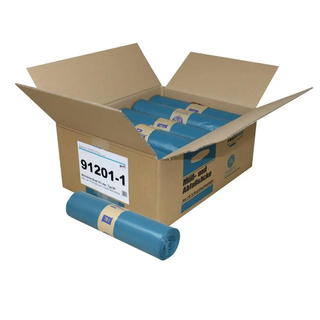 Müllsäcke Brod blau LDPE-REG 70l, Typ 60, ca. 575x1000mm, ca. 31 µ, 25 Rollen a 10 Stück im ...