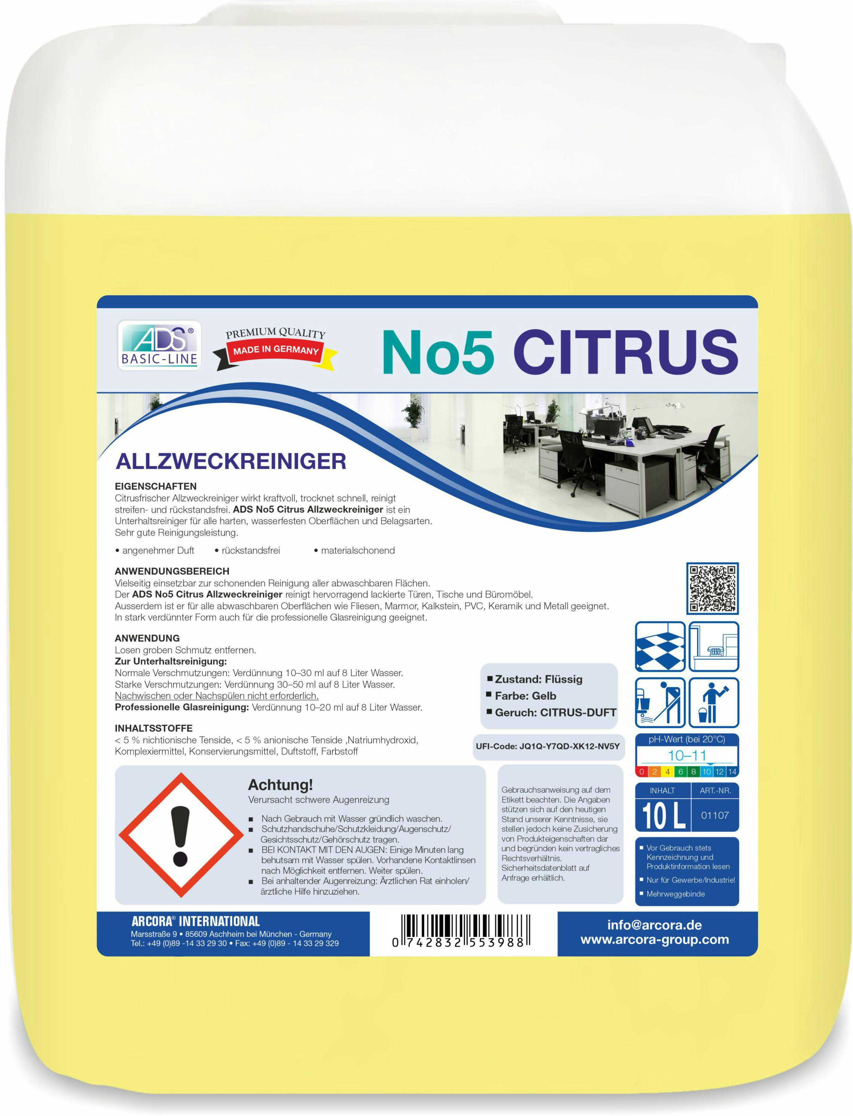 ARCORA Allzweckreiniger No5 CITRUS ALLZWECKREINIGER, 10L | METRO Marktplatz