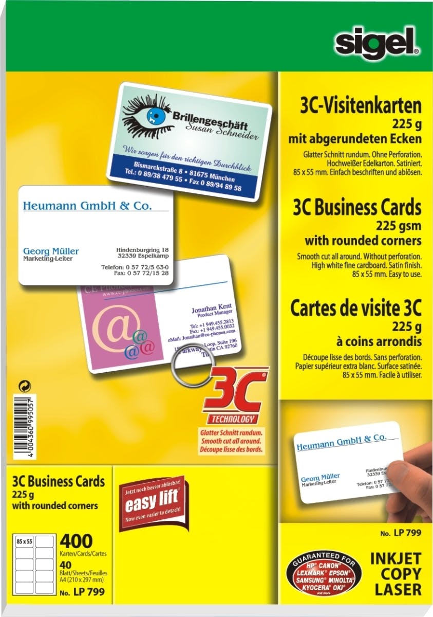 Visitenkarten 3C Ink/Laser/Copy 225g/qm hochweiß VE=400 Stück | METRO