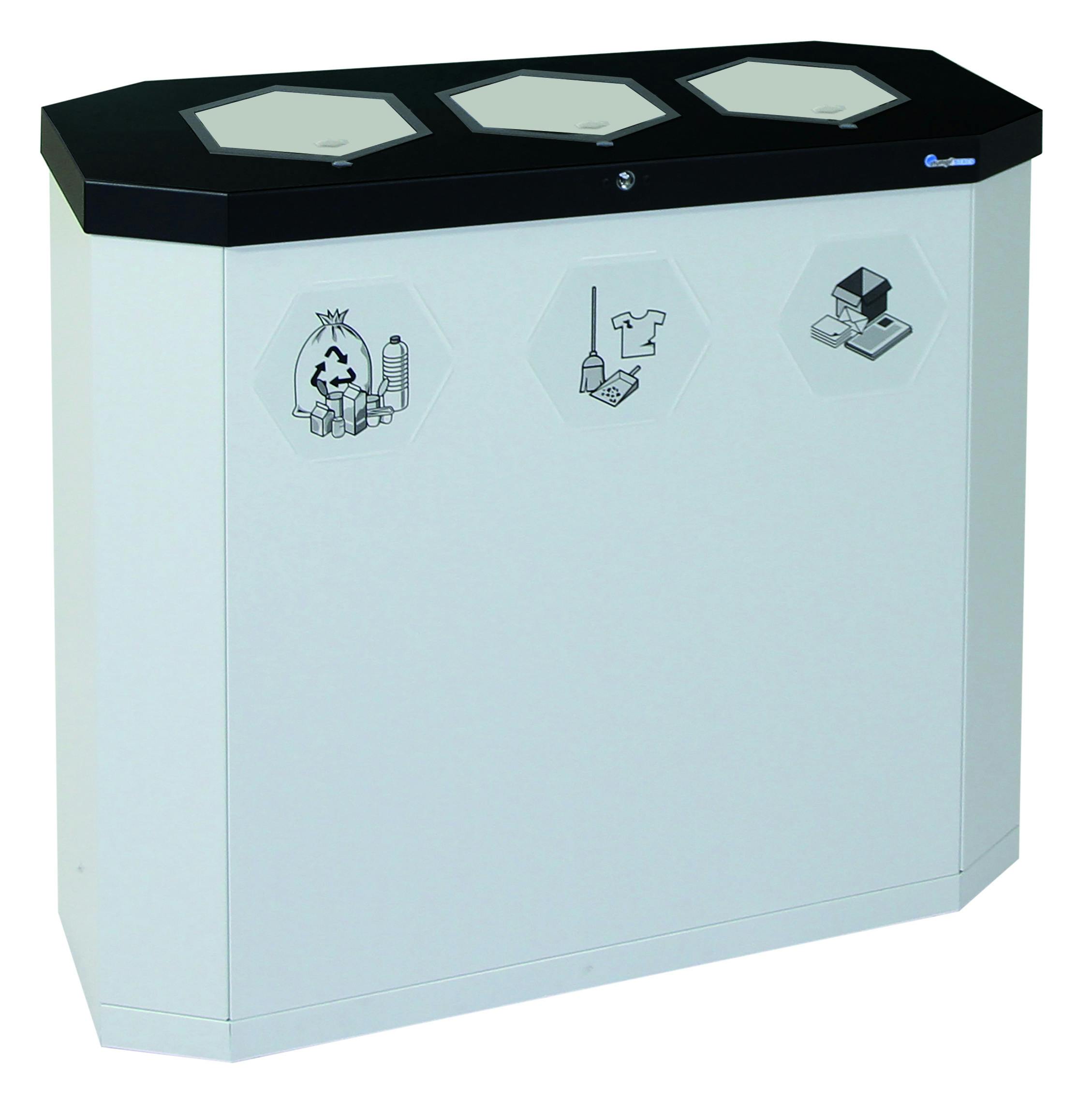 Sixco Recycling-Station-3fach, 3 x 45 Liter, lichtgrau, mit Klappen aus ...