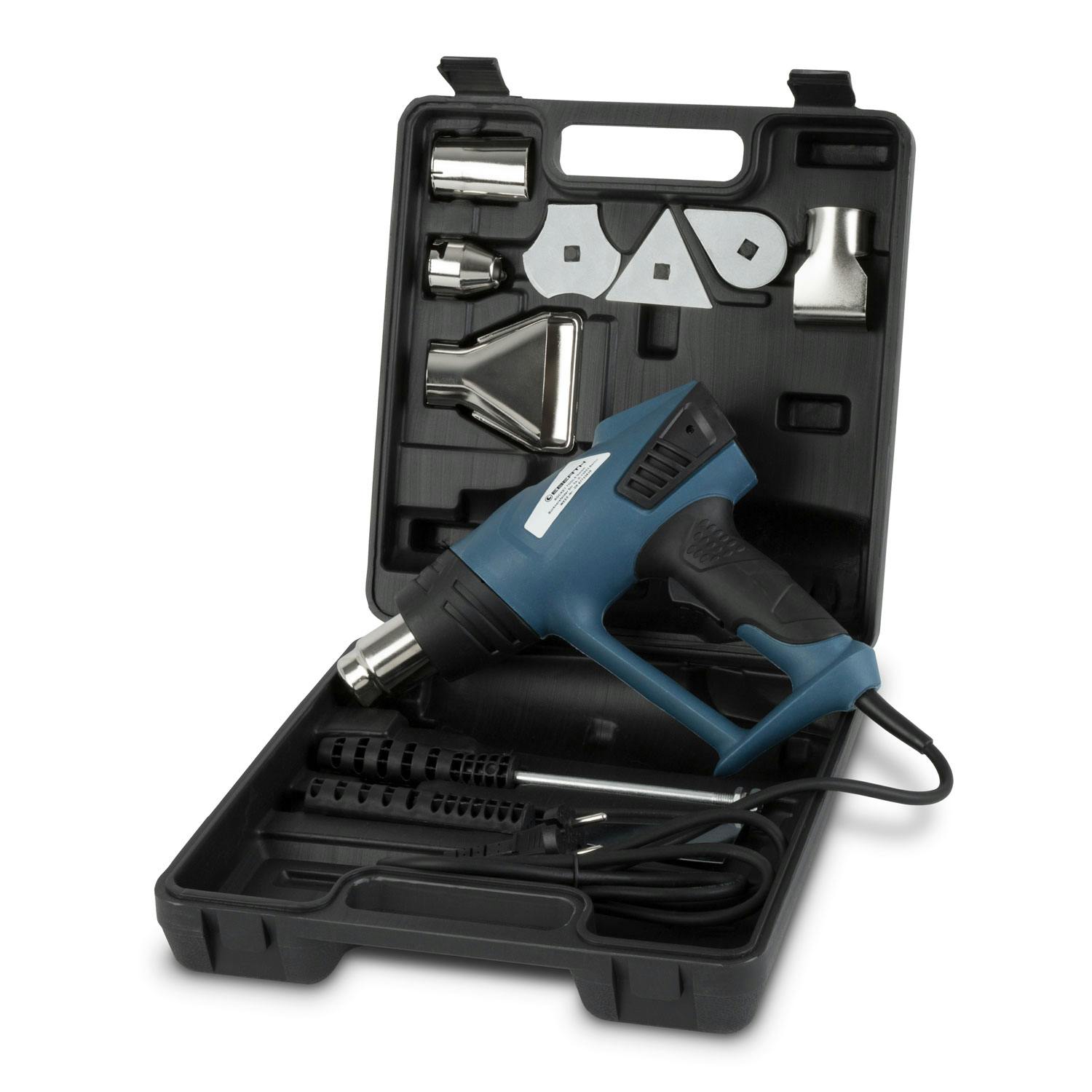 EBERTH Heißluftpistole 2000W Digital mit LCD (80–600°C), Anti-Rutsch-Griff, inkl. Koffer, 4 ...