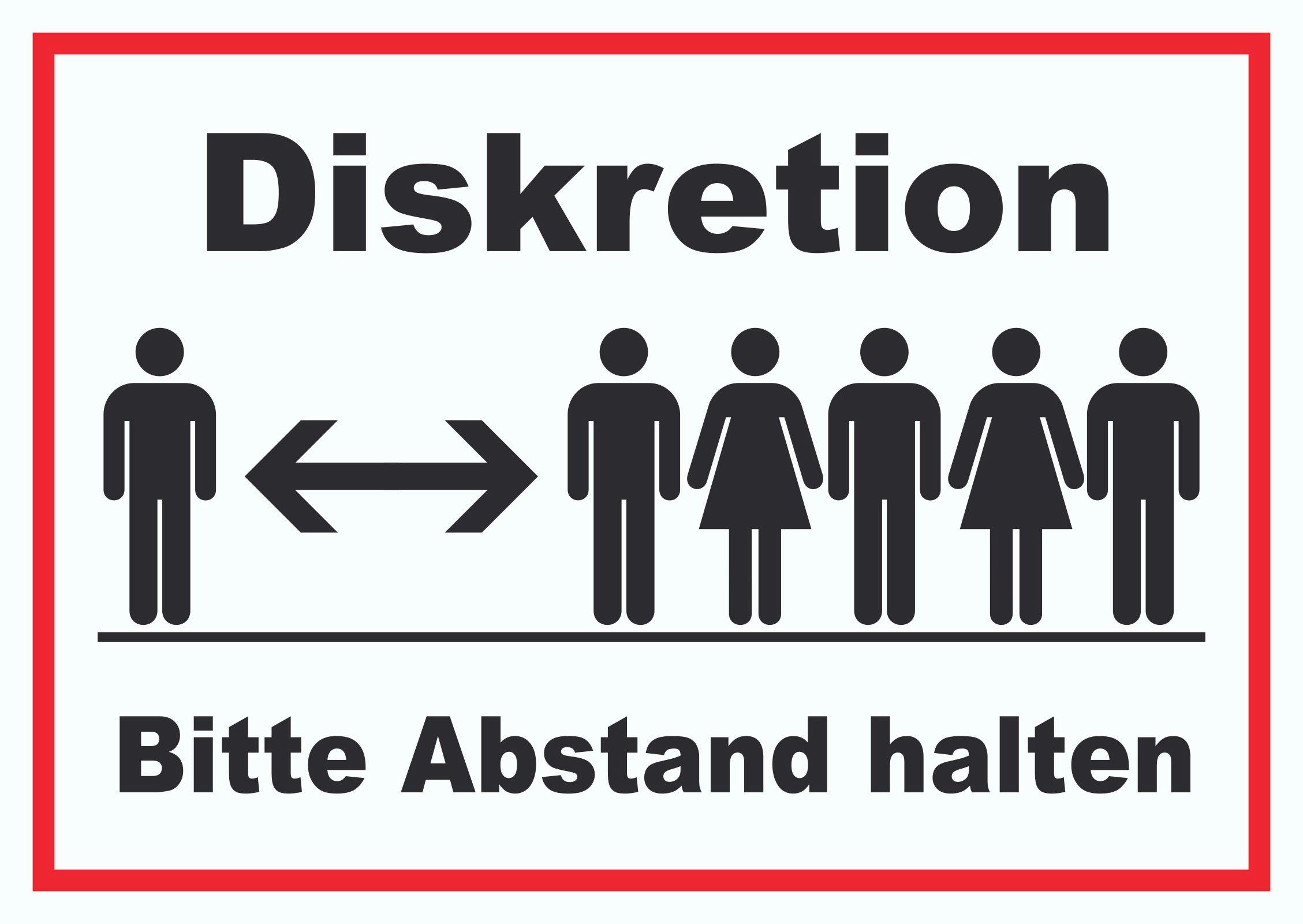 Diskretion Bitte Abstand halten Schild Rücksichtnahme A2 (420x594mm ...