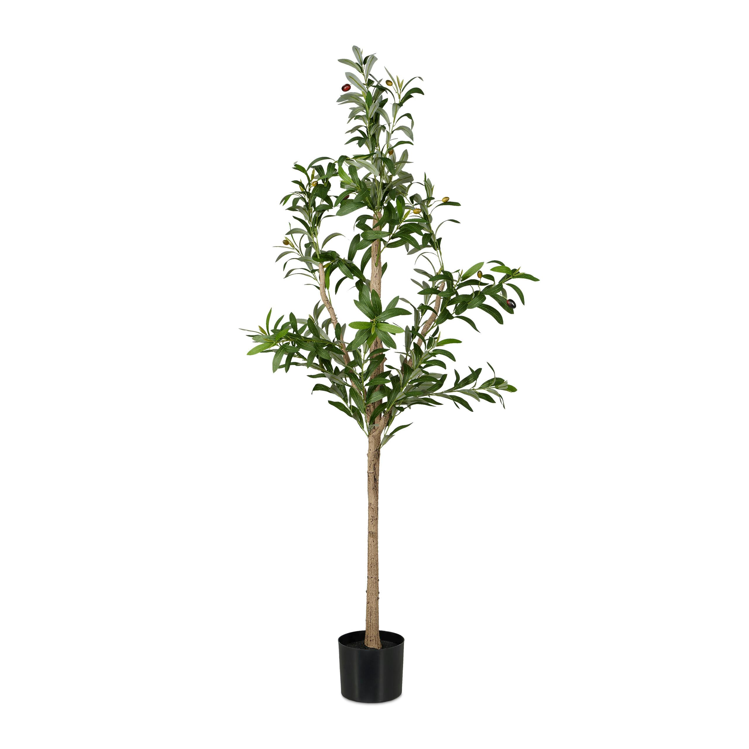 Relaxdays Olivenbaum künstlich, 150 cm hoch, Kunststoff, Stein ...
