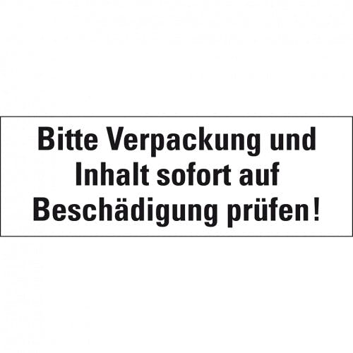 Aufkleber I Hinweisetikett Verpackung und Inhalt...prüfen, weiß ...