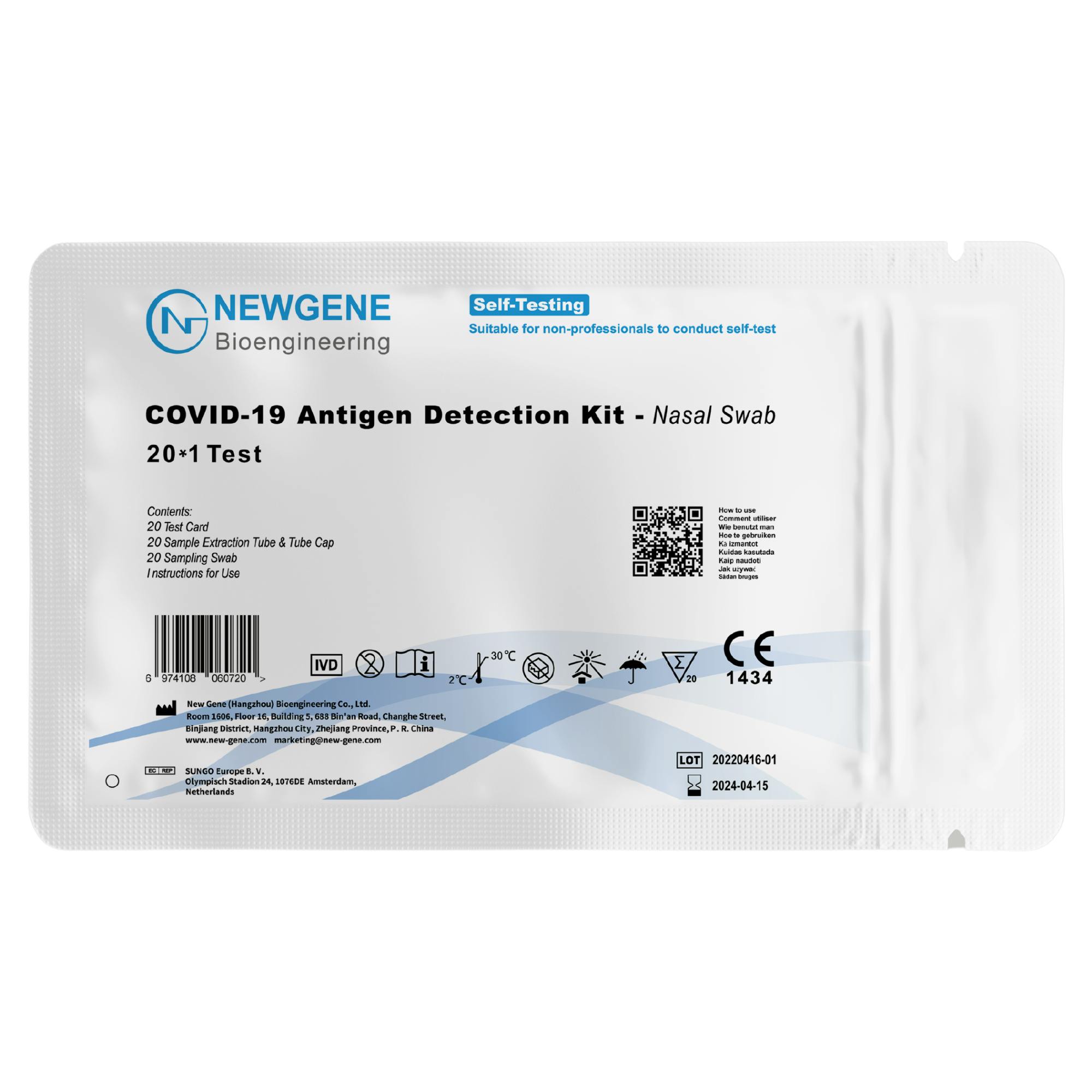 500x Newgene COVID-19 Antigen Selbsttest im Polybeutel - Nasal Swab ...