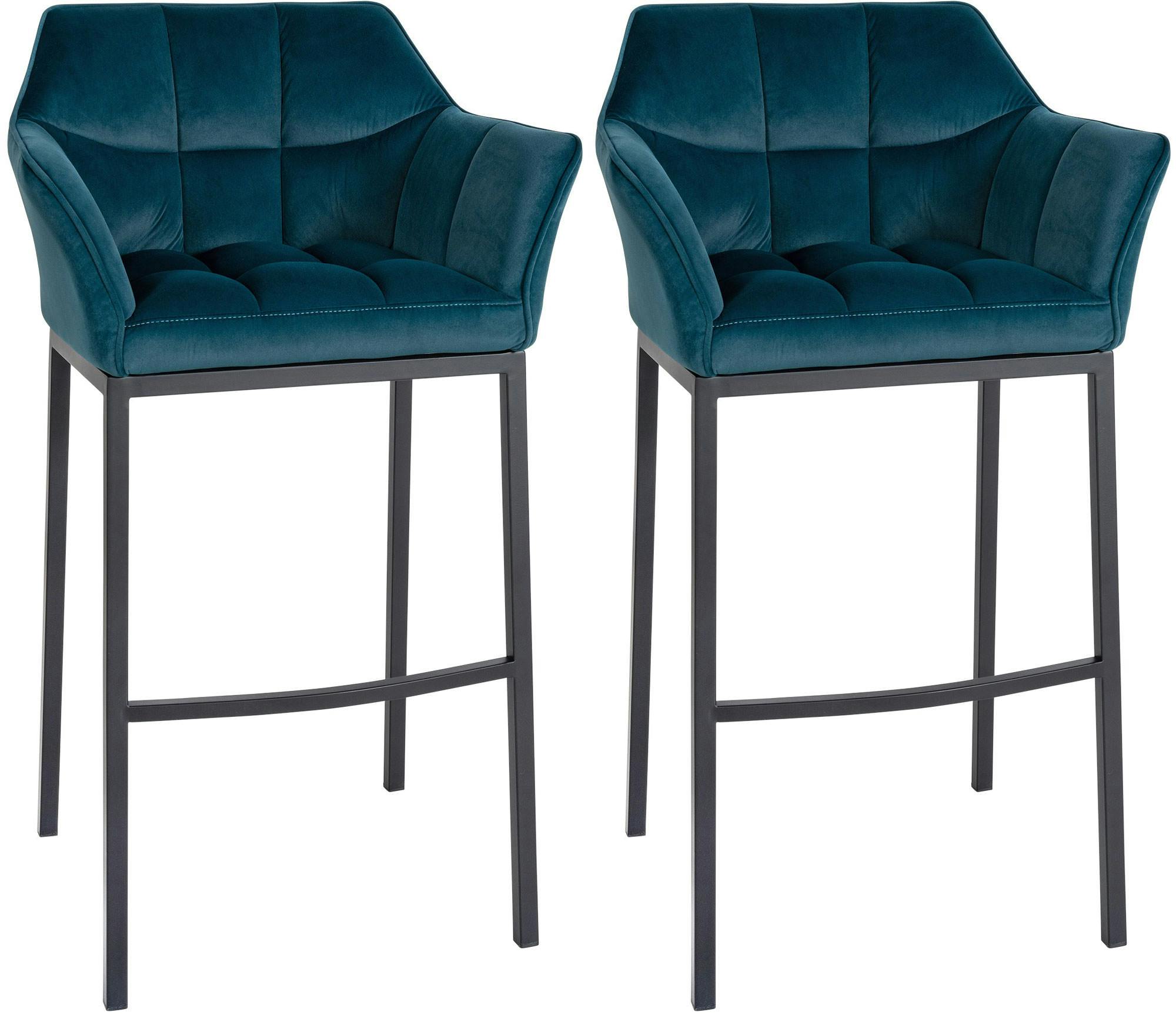2er Set Barhocker Damaso Samt-Bezug mit Vierfußgestell grün/Metall matt schwarz | METRO