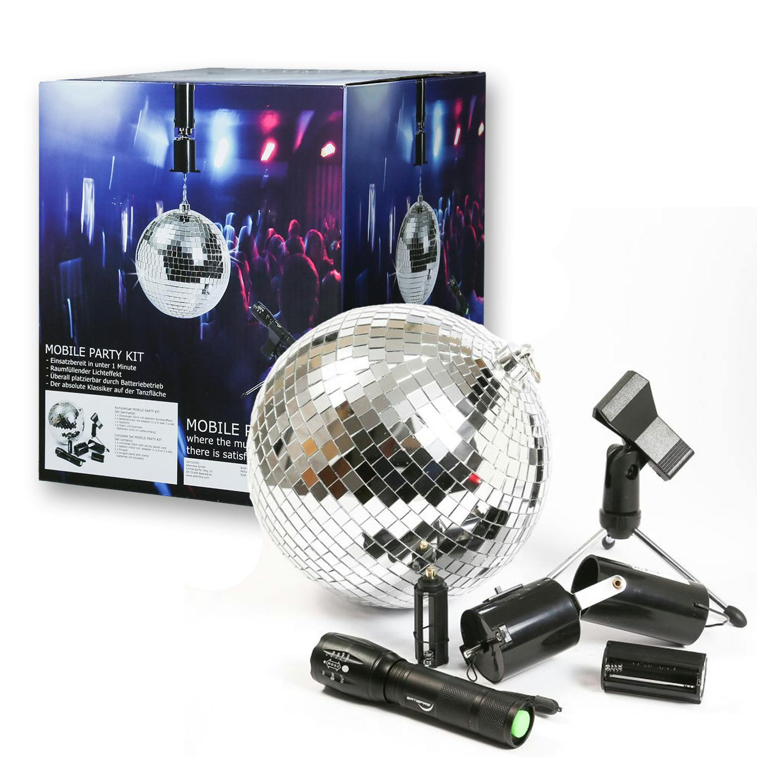 SATISFIRE Discokugel Set Mobile Party Komplettset 20cm Kugel Motor Spot ...