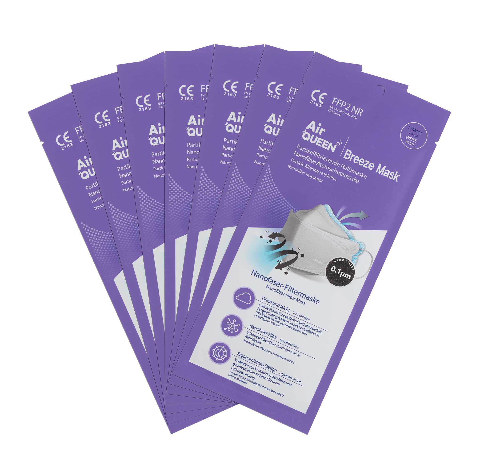 20x FFP2 Air Queen Breeze Maske Mundschutz Atemschutz Weiss Nano Filter ...