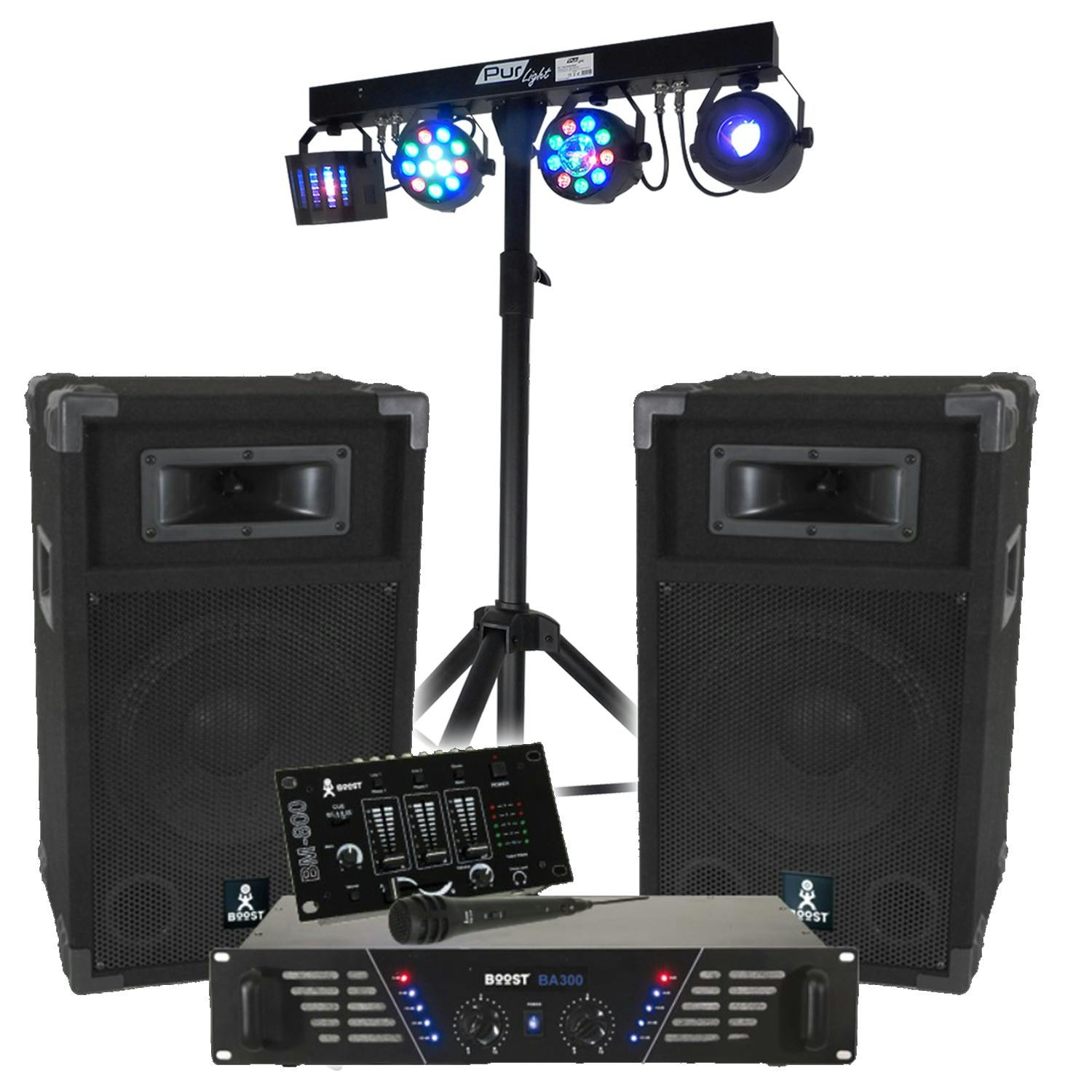 BOOST DJ-300 Pack sonorisation + Portique + 4 effets lumière DMX ...