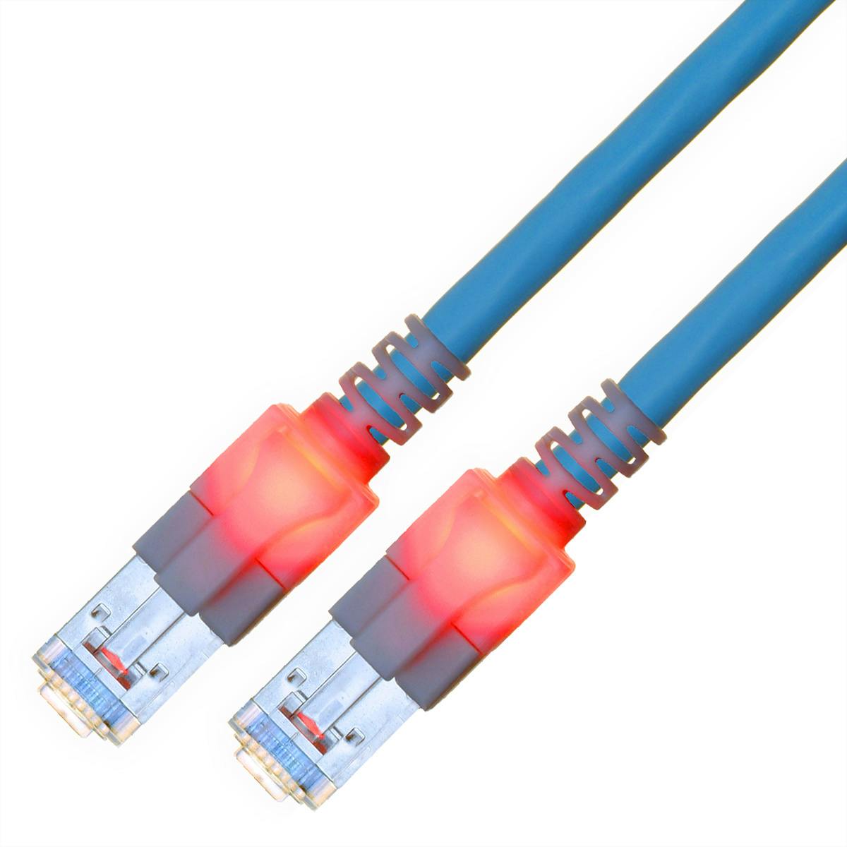 EasyLan DualBoot LED Patchkabel RJ45 S/FTP Kat.6 (Class E), mit saCon Stecker, LSOH, blau, 25 m ...