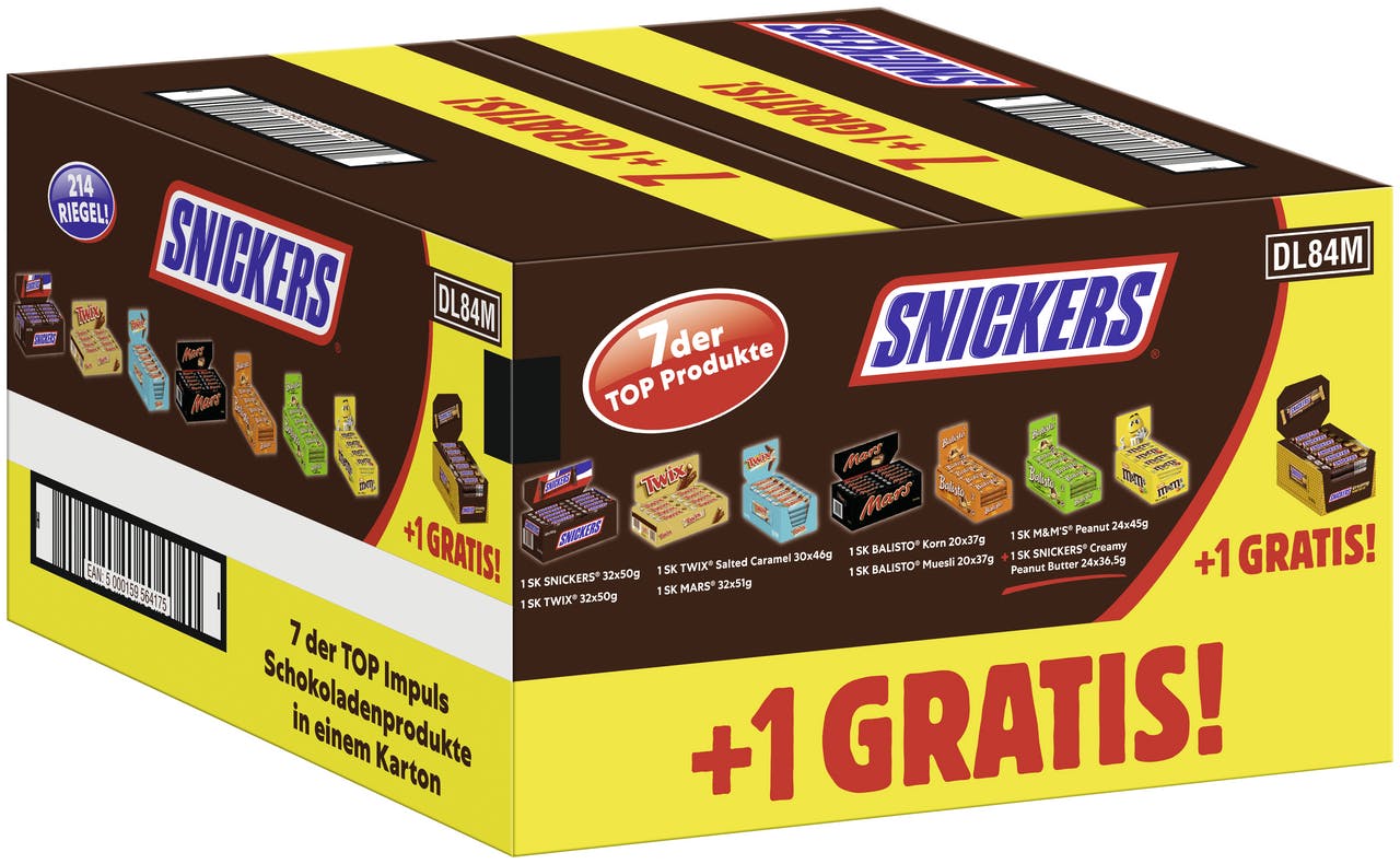 Sortimentskarton 7 Displays mit Snickers, Mars, Twix, Balisto, M&Ms ...