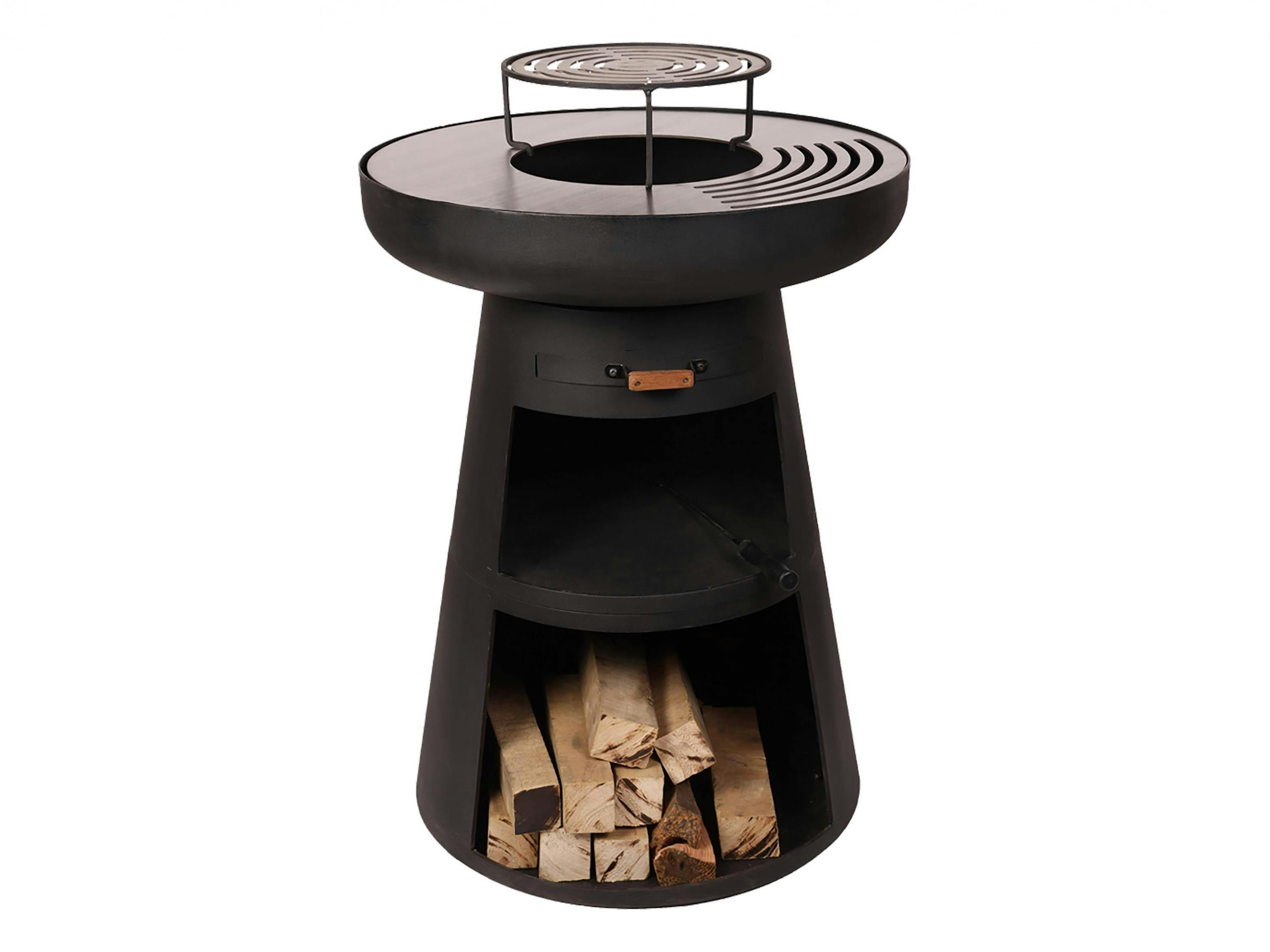 PURLINE Ronde barbecue met ronde bakplaat en grill in staal zwart ...