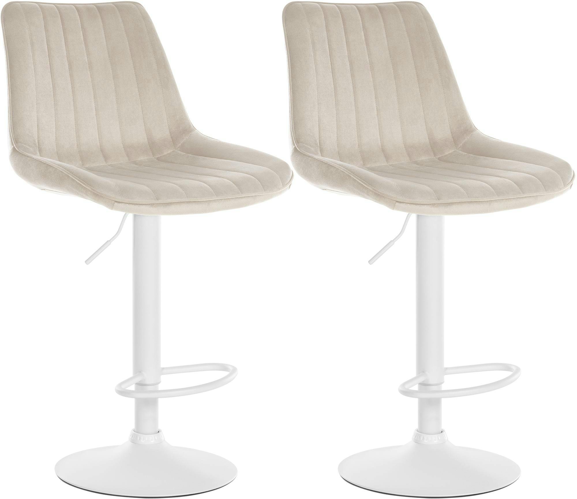 2er Set Barhocker Toni Samt creme/Metall matt weiss | METRO