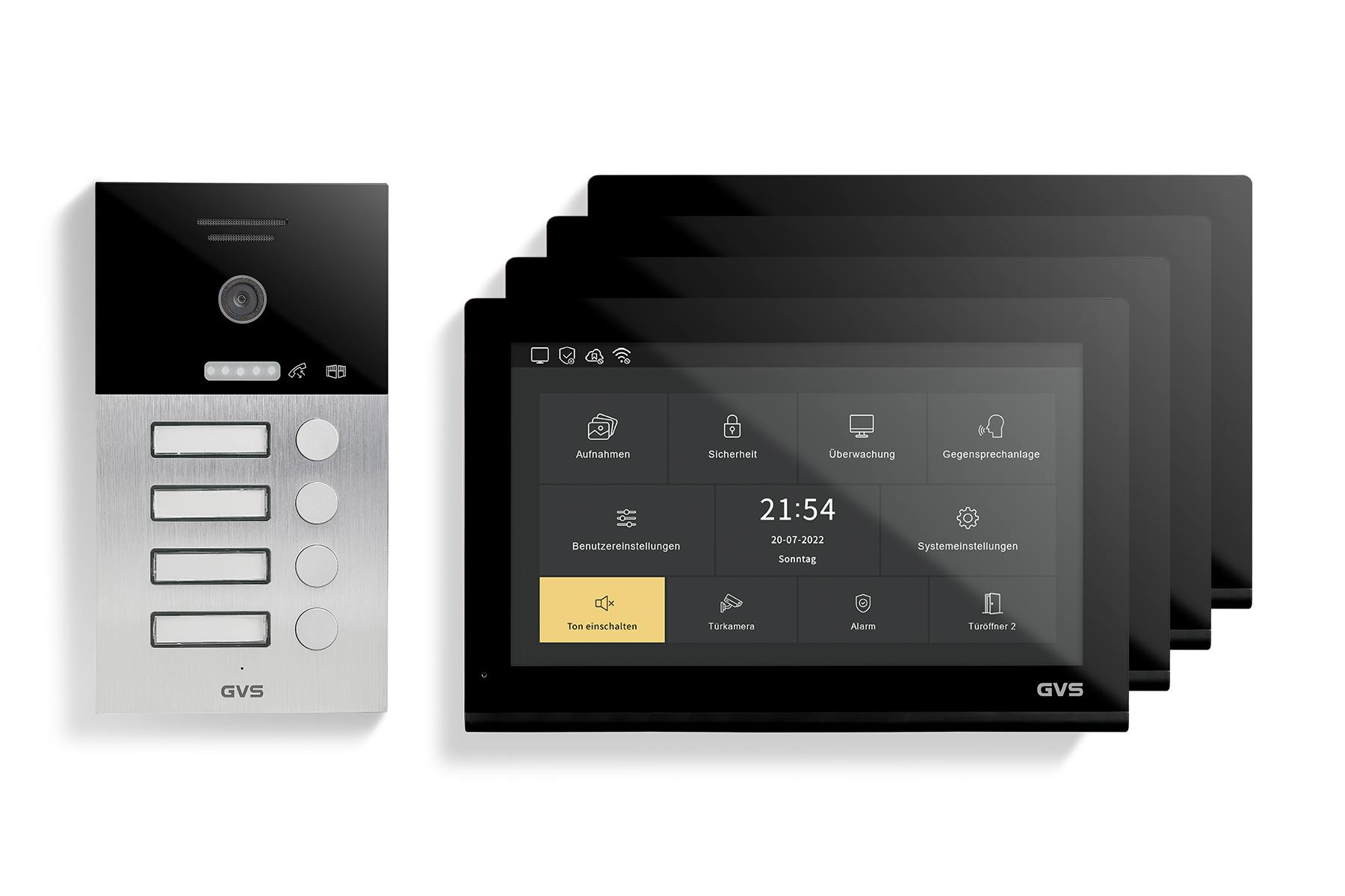 GVS - 4-Familienhaus IP Video Türsprechanlage AVS5518U - Mit 4x10 Zoll Monitor, App, HD-Kamera ...
