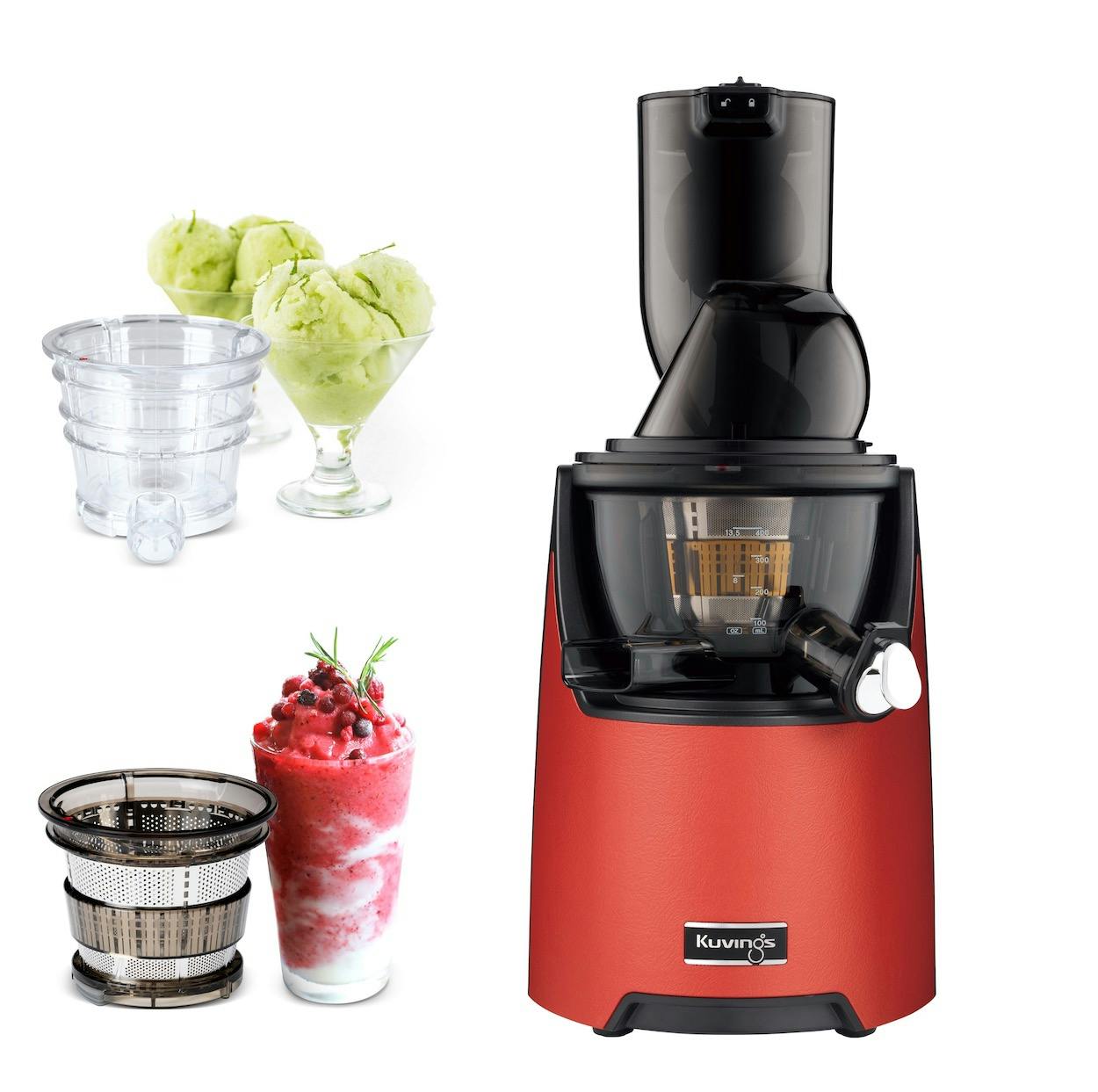 Extractor de zumos Cold Press - Kuvings EVO 820 Matt Dark Red 48 rpm 240W + filtros Smoothies y ...