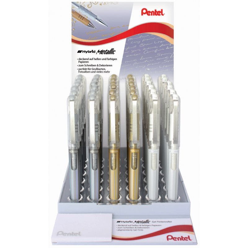 Pentel Gel-Tintenroller K230, gold, silber, weiß, Display | METRO