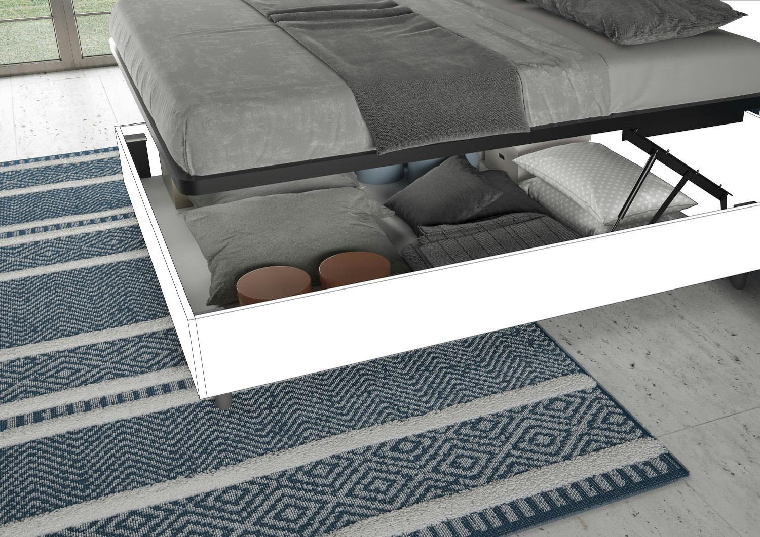 Cama doble con contenedor elevado tapizada 160x190 té verde microfibra ...