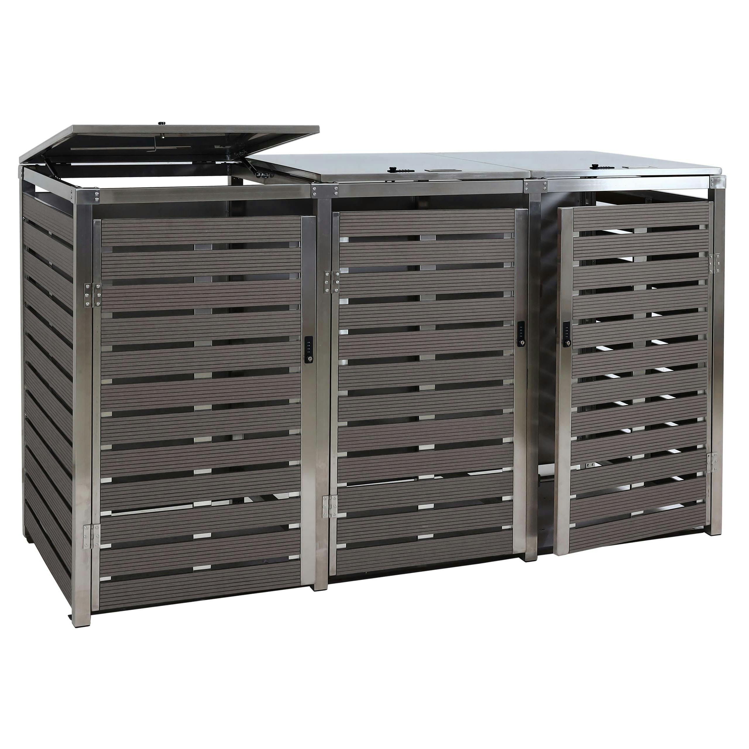 3x copribidoni box spazzatura rifiuti HWC-K14 85x200x120cm acciaio inox ...