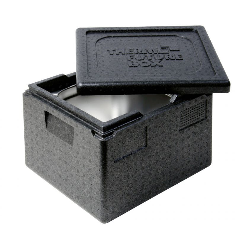 Thermo Future Box, GN 1/2 Premium, Isolierbox schwarz mit Deckel, 257 mm tief, 23 Liter, robust ...
