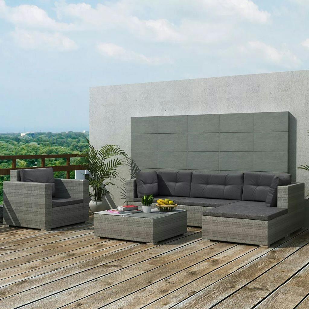 vidaXL 6-tlg. Garten-Lounge-Set mit Auflagen Poly Rattan Grau | METRO