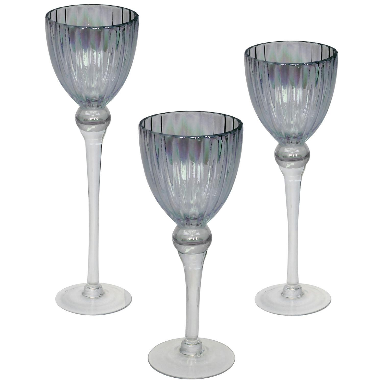 3tlg. Glaskelch Windlicht Set Ø11,5cm H40/35/30cm - Grauer Kelch in ...