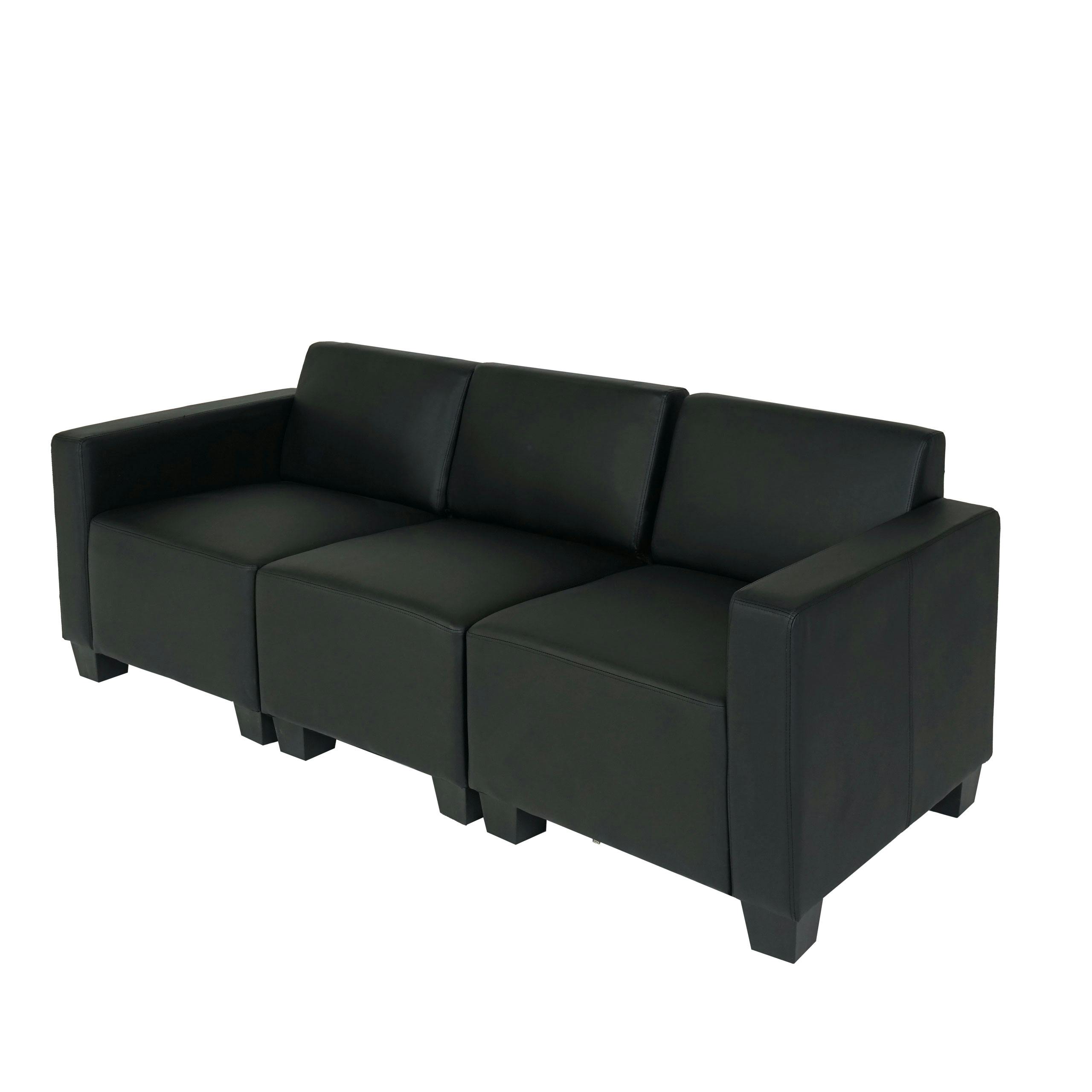 Modulaire 3-zitsbank Couch Lyon, kunstleer ~ zwart | Makro